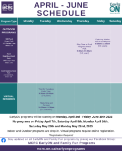 EarlyON Schedule – MCRC